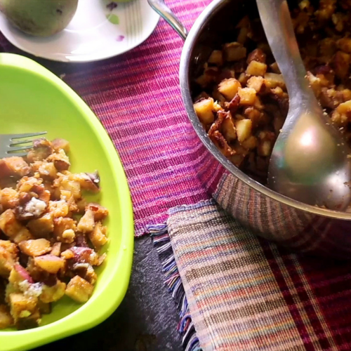 Easy Spiced Sweet Potatoes with Lemon Garlic Dressing